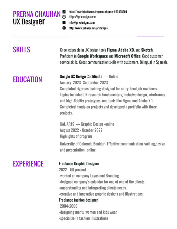 Student Resume – Art PRX Designs